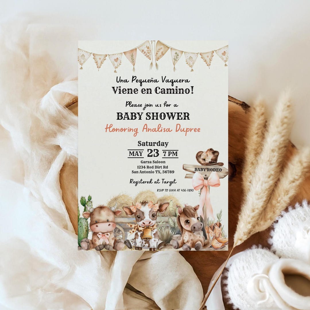 Pequeña Vaquera, Cowgirl Baby Shower, Girl Shower Invitation, Farm ...