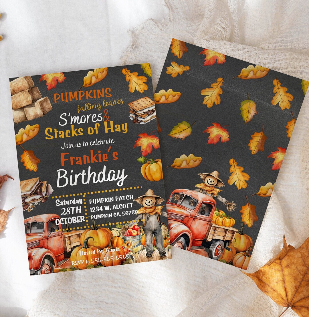Fall Birthday Invitation - Pumpkin Patch Party - Editable Canva ...