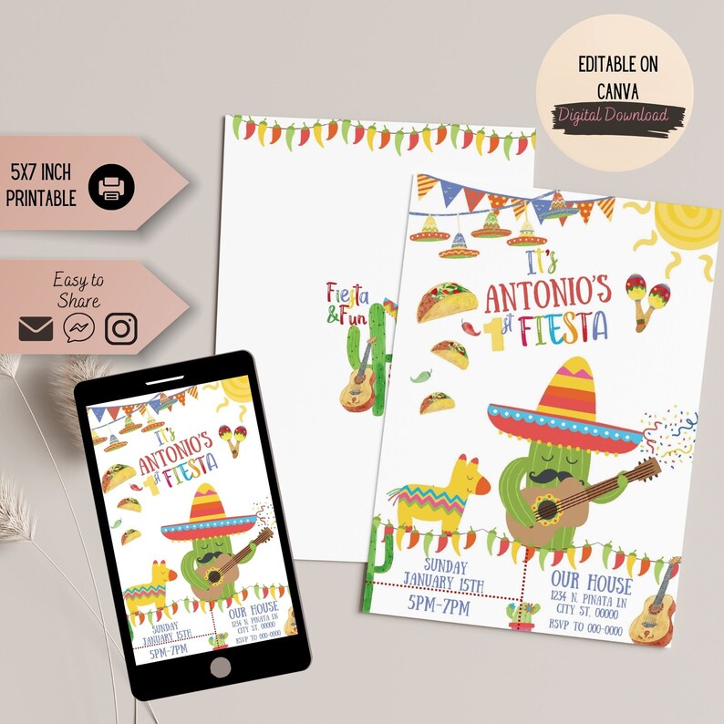 Fiesta Party Invitation 1st Fiesta First Birthday Party Invitation ...