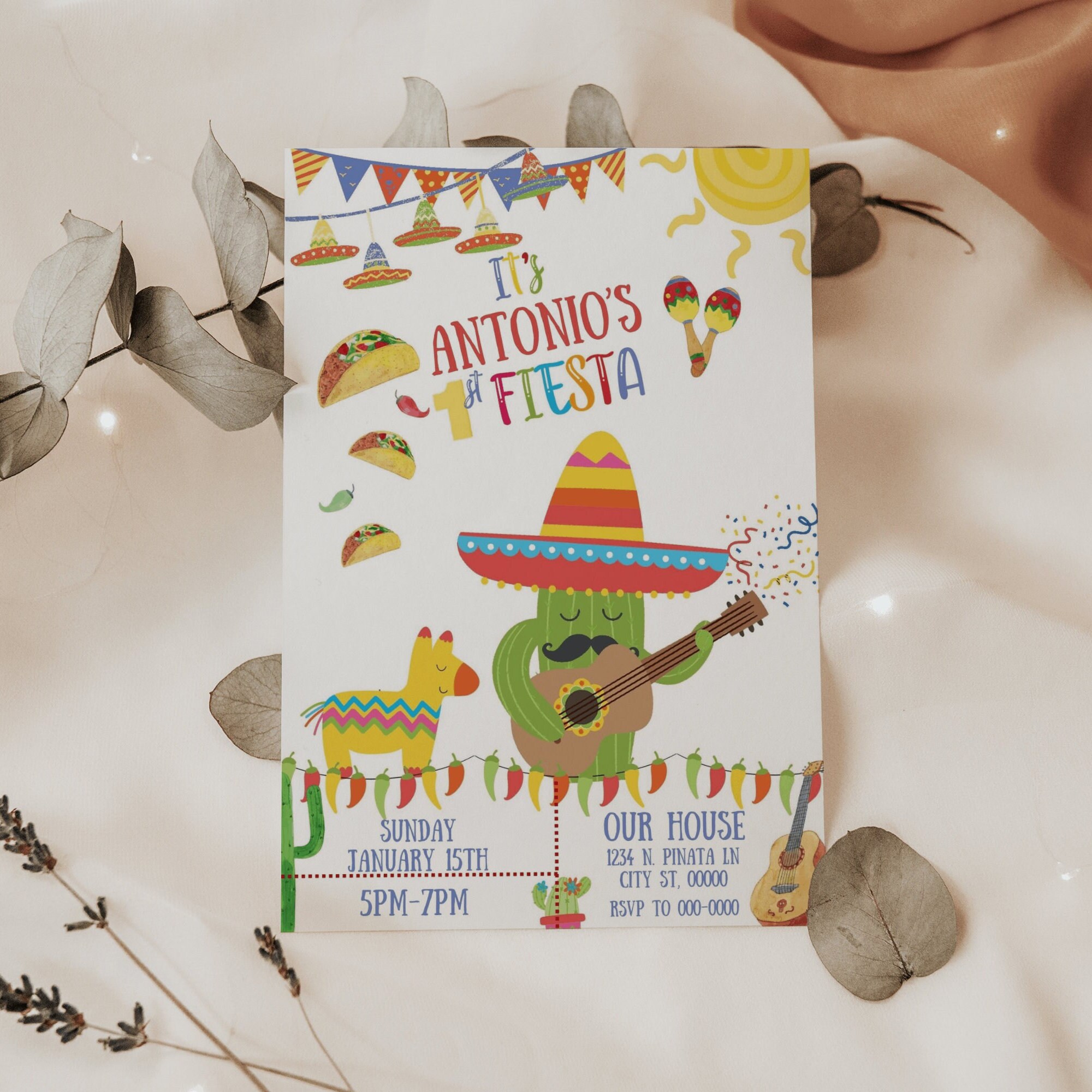 Fiesta Party Invitation 1st Fiesta First Birthday Party Invitation ...