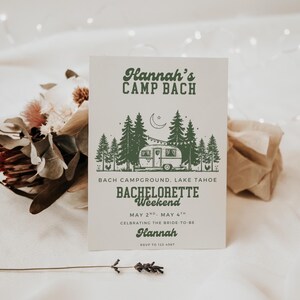 Camp Bachelorette Invitation, Green Camp Bach, Itinerary Template, Camp ...