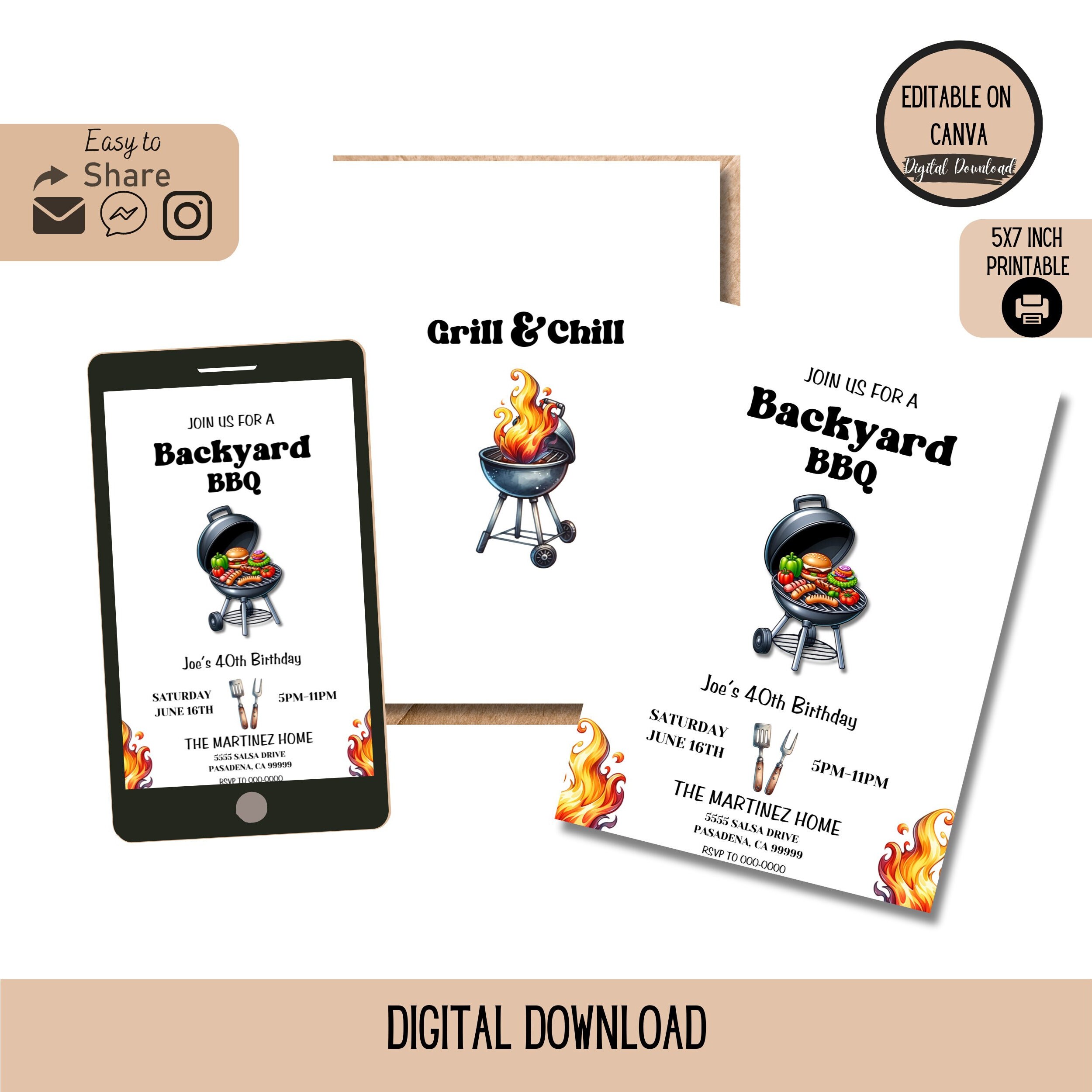 Backyard Barbeque Editable Invitation, Grill and Chill Party Invite ...