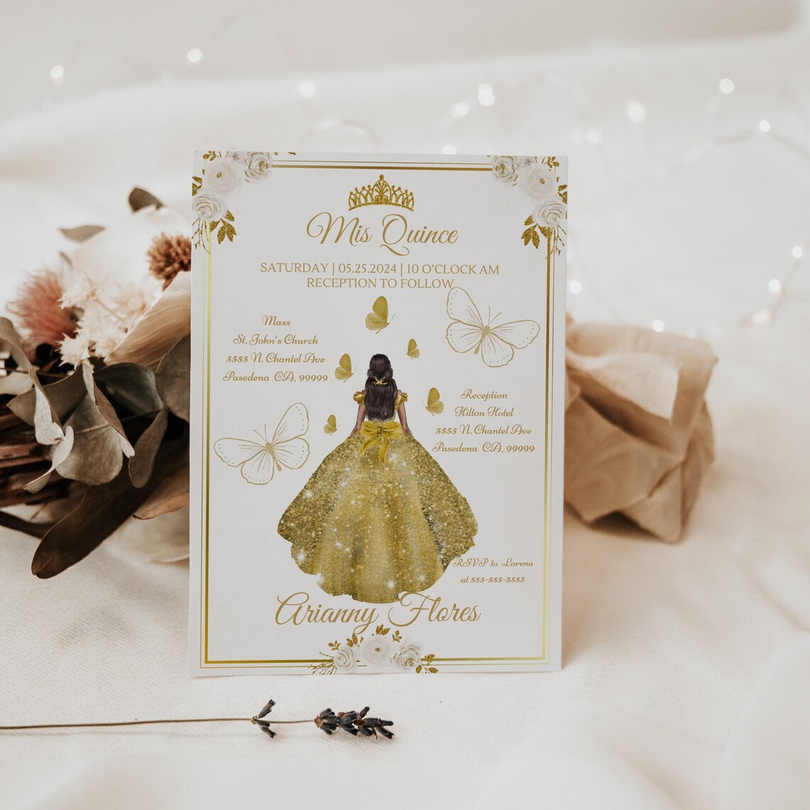 Gold Quinceañera Invitation Template, Quince Customizable Gold Quince ...