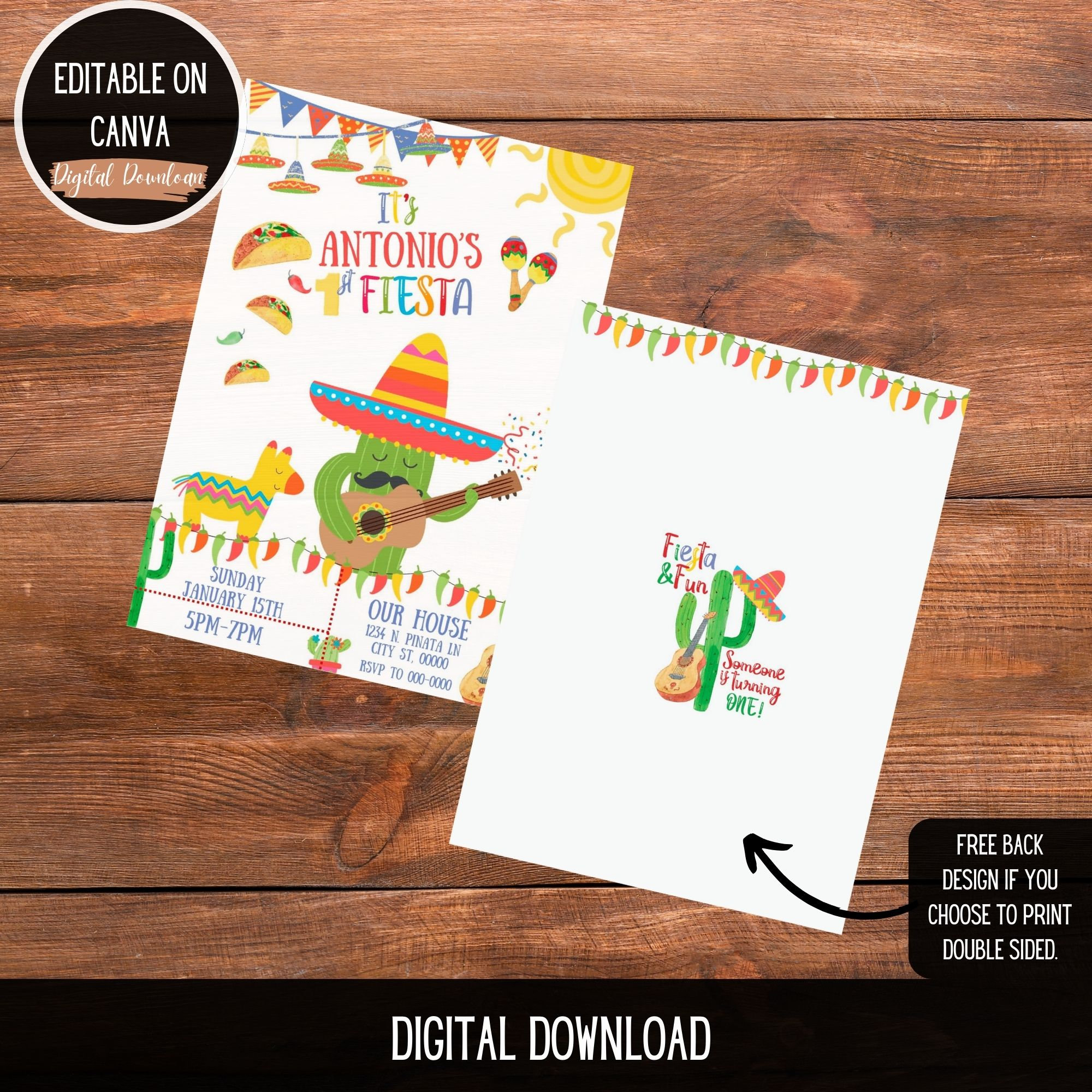 Fiesta Party Invitation 1st Fiesta First Birthday Party Invitation ...