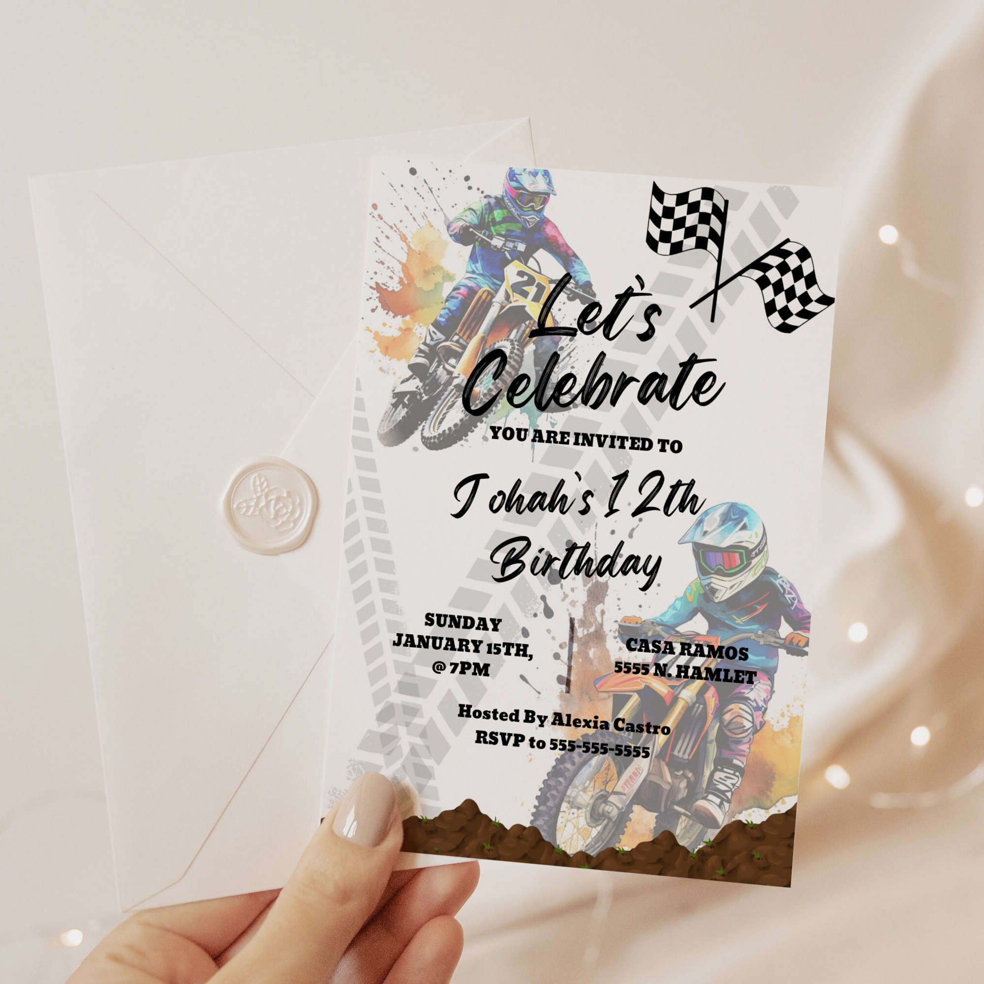 Editable Boys' Motorcross Kids Birthday Invitation 5x7 Dirt Bike ...