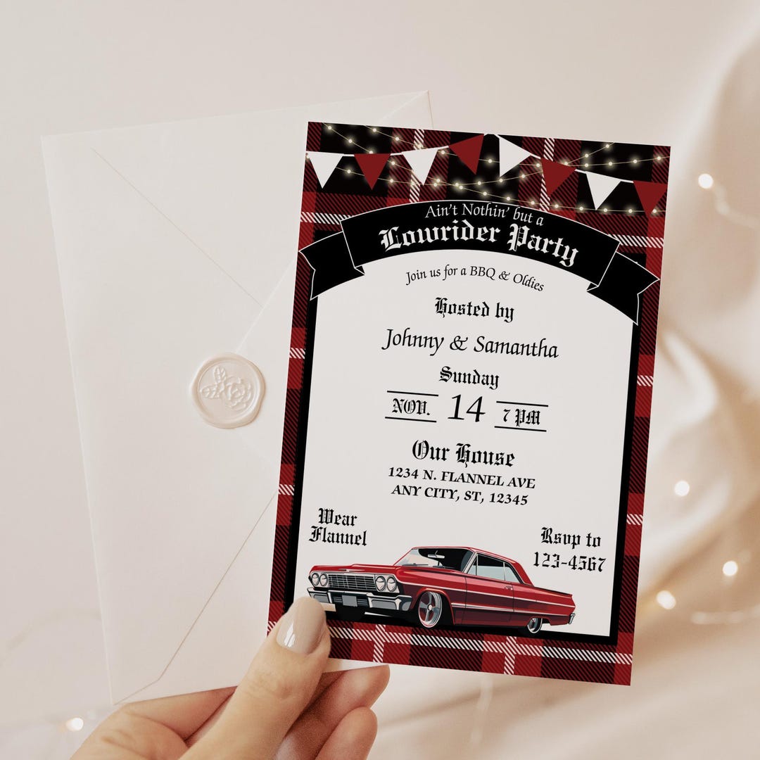 Cholo Party, Red Lowrider Invitation, Chicano Culture, Lowrider Party ...