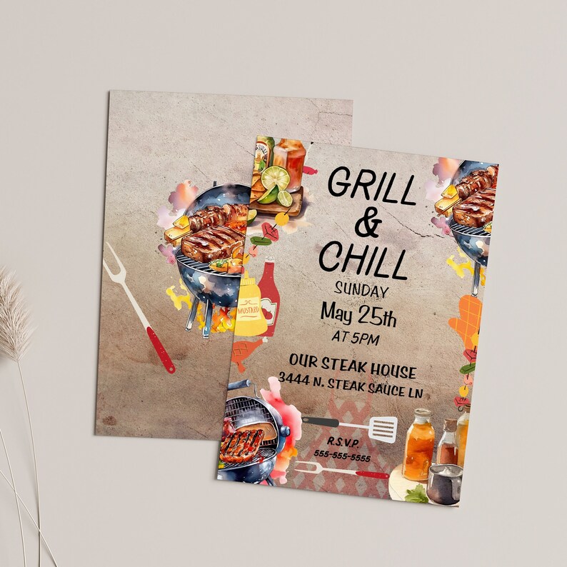 Grill and Chill BBQ Party Invitation, Backyard BBQ Invite, Summer ...