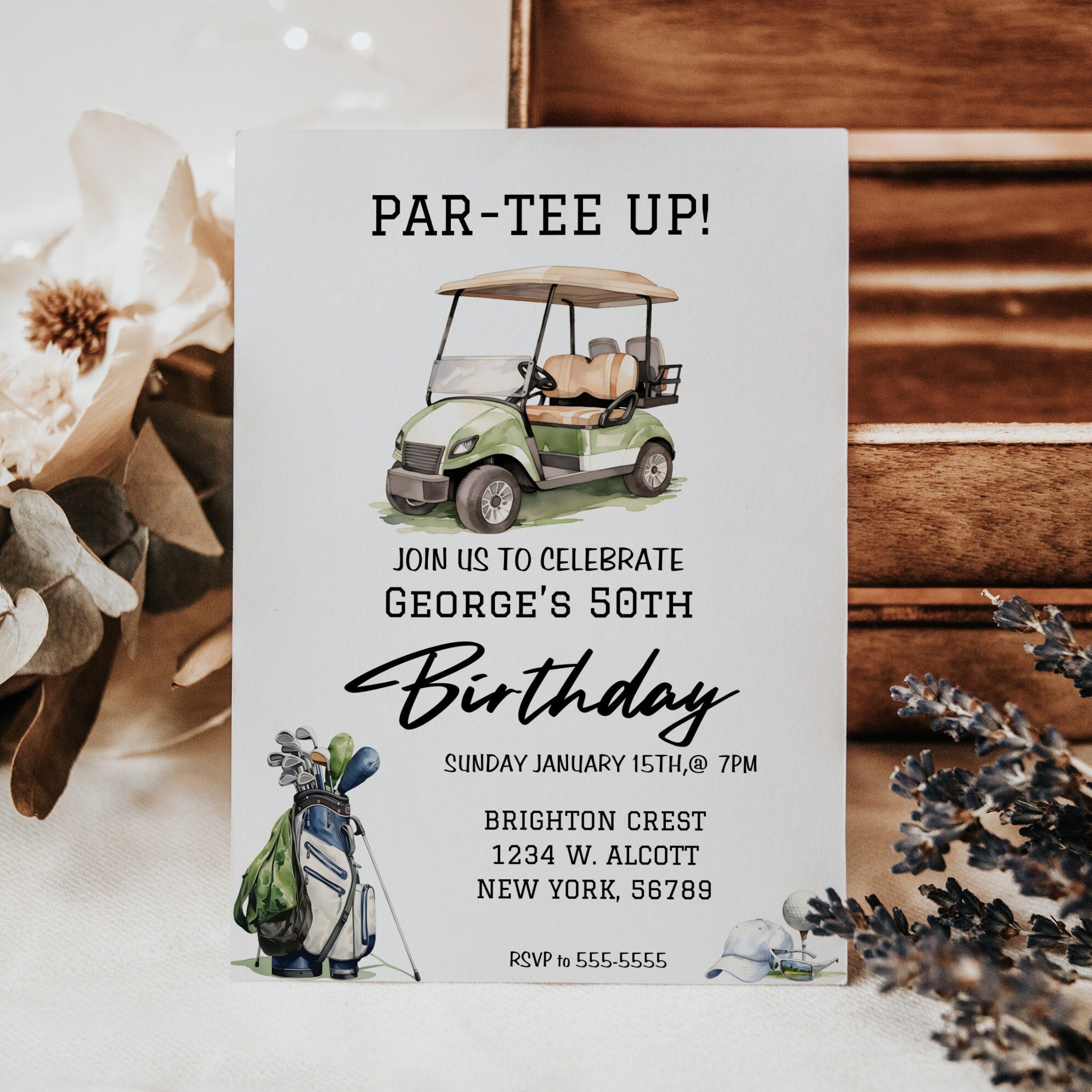 Golf Party Invite, Golf Par-tee, Golf Cart, Birthday Party, 30th ...