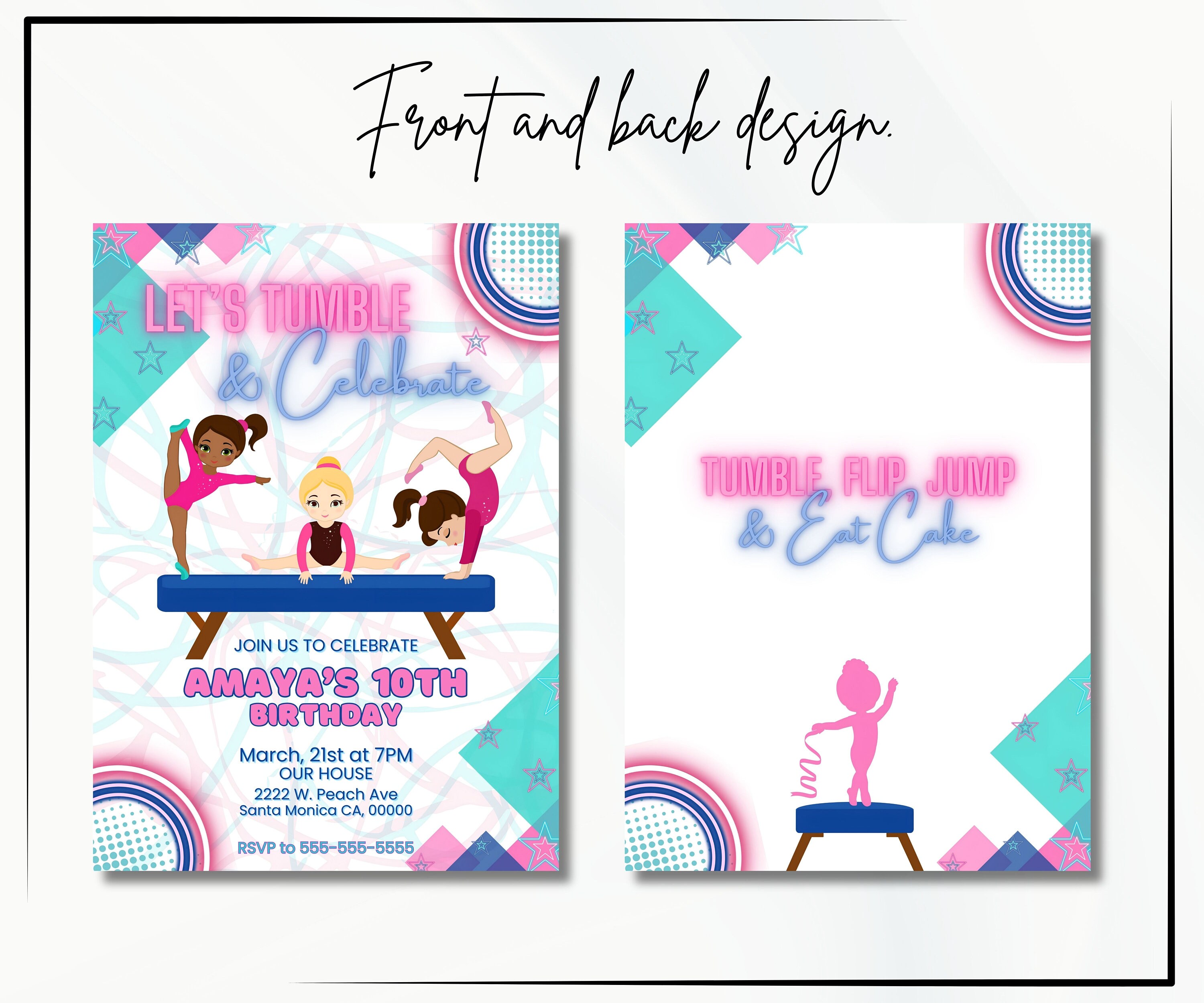 Gymnastic Birthday Invitation, Gymnast Theme Party Invite, Editable 5x7 ...