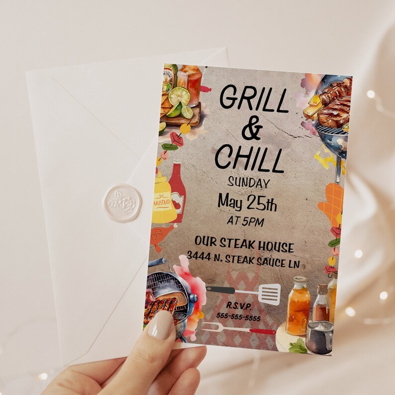 Grill and Chill BBQ Party Invitation, Backyard BBQ Invite, Summer ...