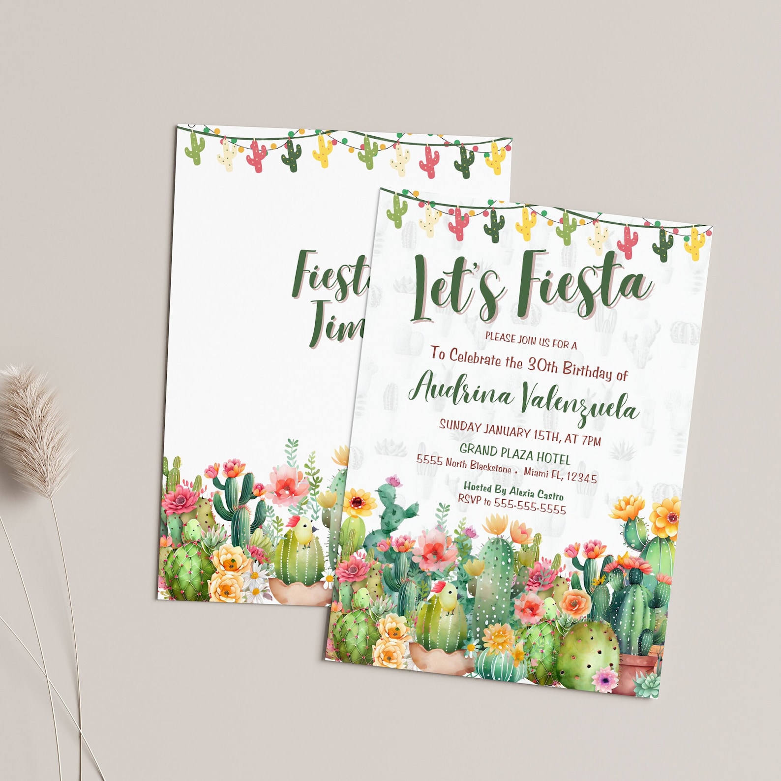 Desert Cactus Fiesta Birthday Invitation, Vibrant Desert Theme, Cactus ...