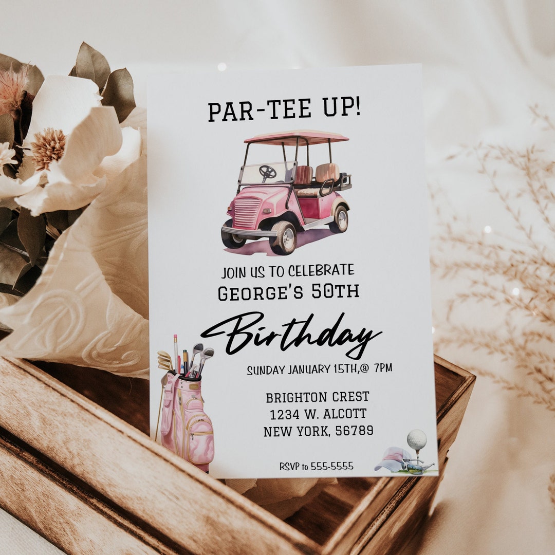 Pink Golf Party Invite, Golf Par-tee, Golf Cart, Party Invite, 30th ...