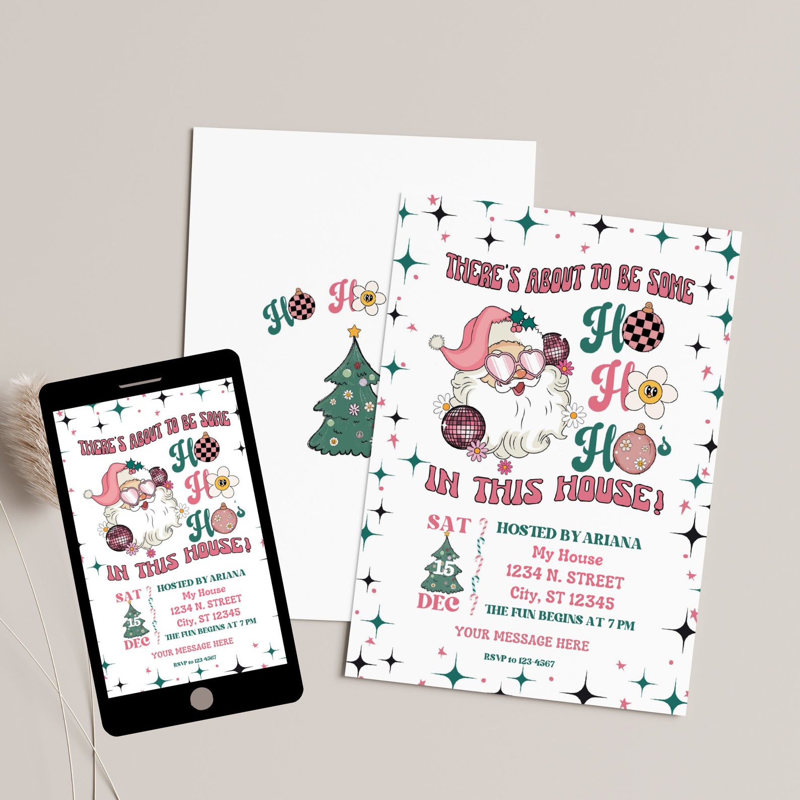 Christmas Party Invite | Ho Ho Ho's in This House | Christmas Cocktail ...