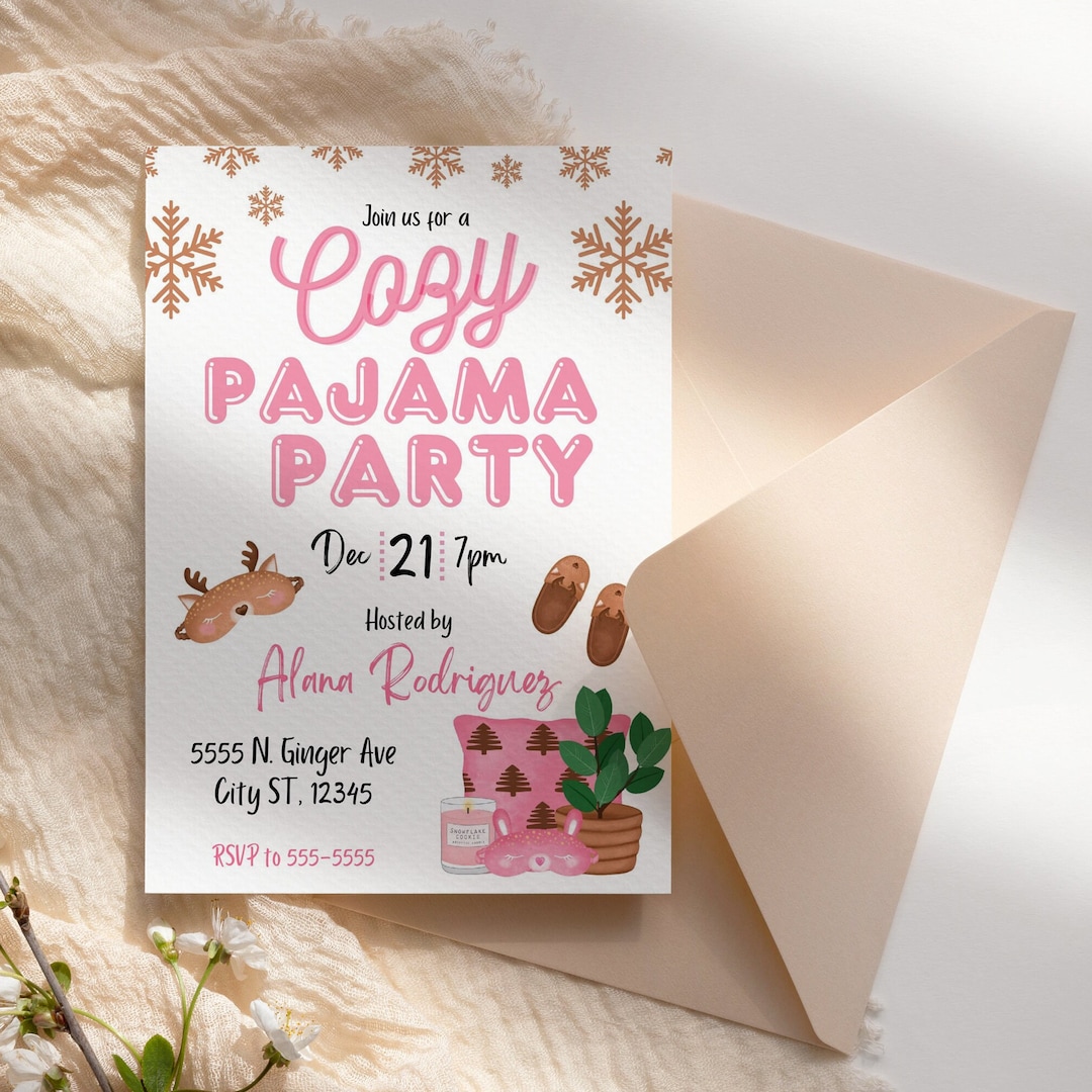 Slumber Party Invitation Cozy Pajama Party: Editable 5x7 Sleepover Girl ...