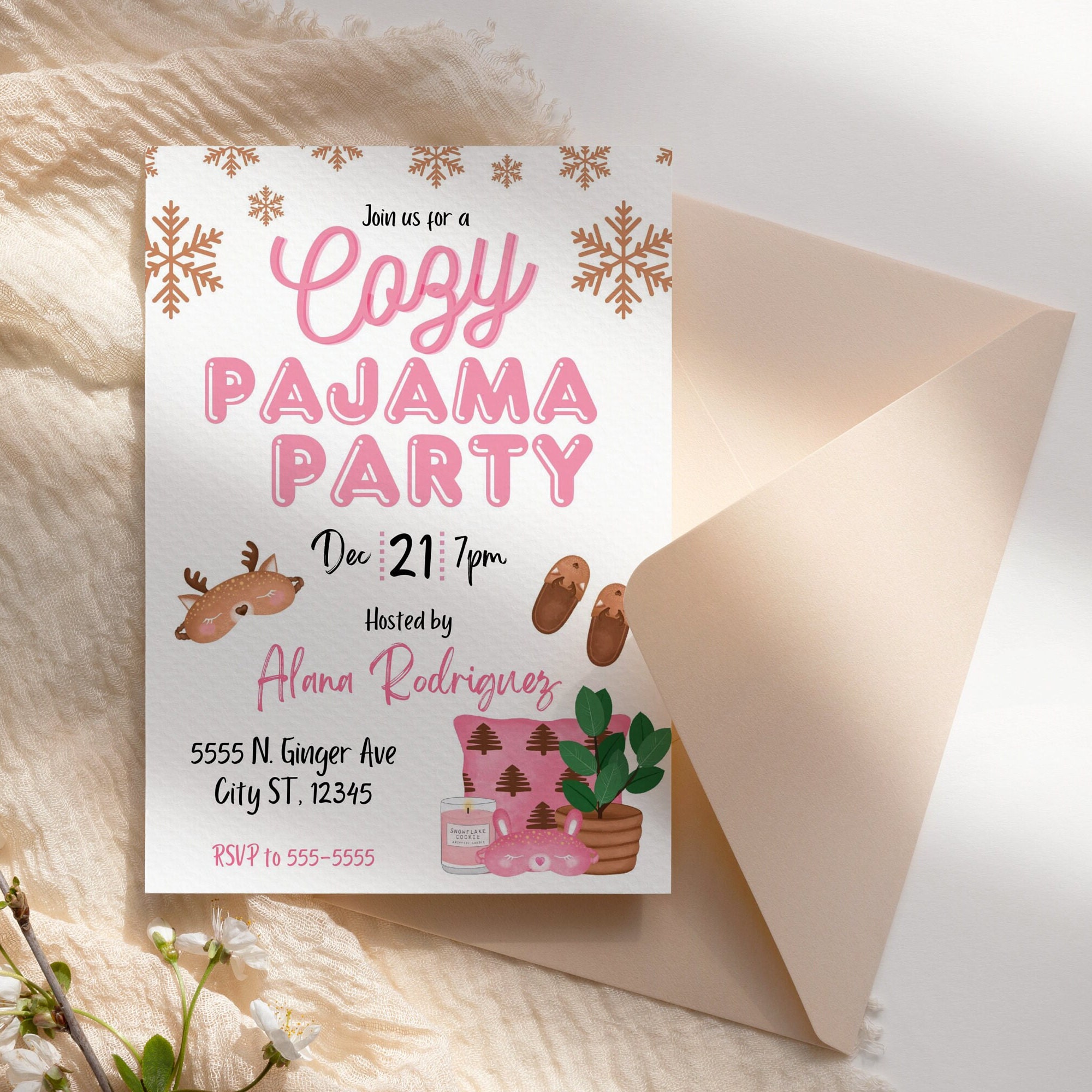 Slumber Party Invitation Cozy Pajama Party: Editable 5x7 Sleepover Girl ...
