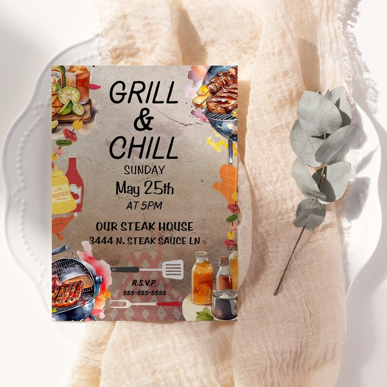 Grill and Chill BBQ Party Invitation, Backyard BBQ Invite, Summer ...