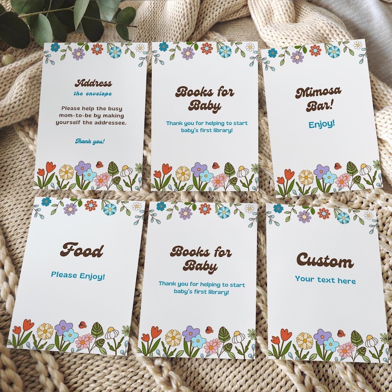 Baby in Bloom Groovy Flower Baby Shower Table Signs, Bloom Baby Shower ...