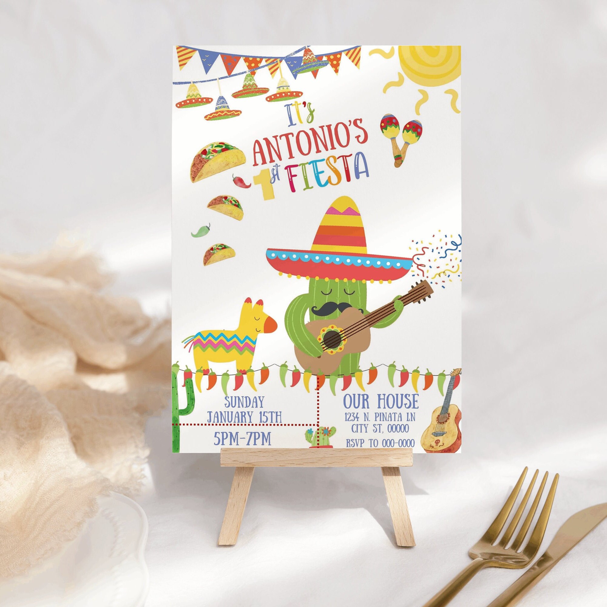 Fiesta Party Invitation 1st Fiesta First Birthday Party Invitation ...