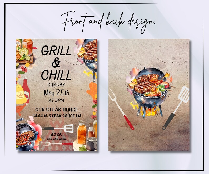 Grill and Chill BBQ Party Invitation, Backyard BBQ Invite, Summer ...