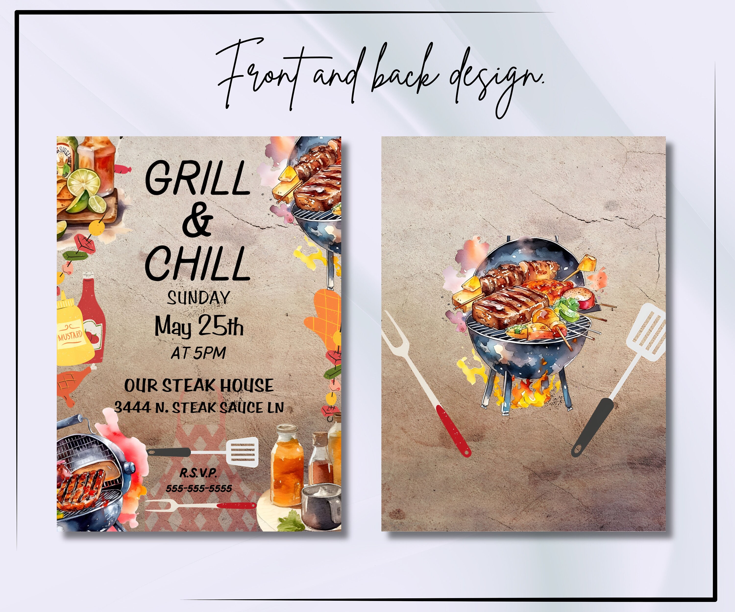 Grill and Chill BBQ Party Invitation, Backyard BBQ Invite, Summer ...