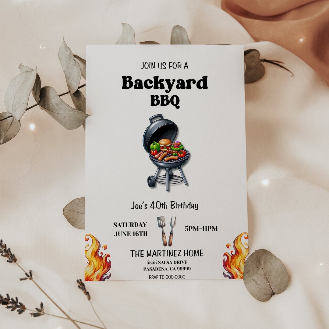 Backyard Barbeque Editable Invitation, Grill and Chill Party Invite ...