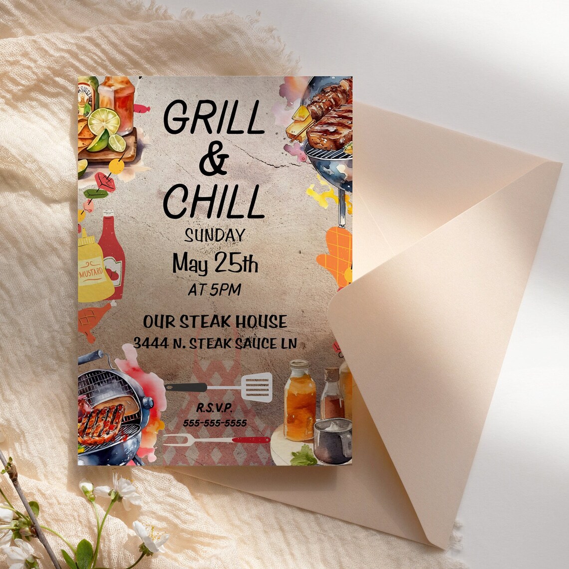 Grill and Chill BBQ Party Invitation, Backyard BBQ Invite, Summer ...