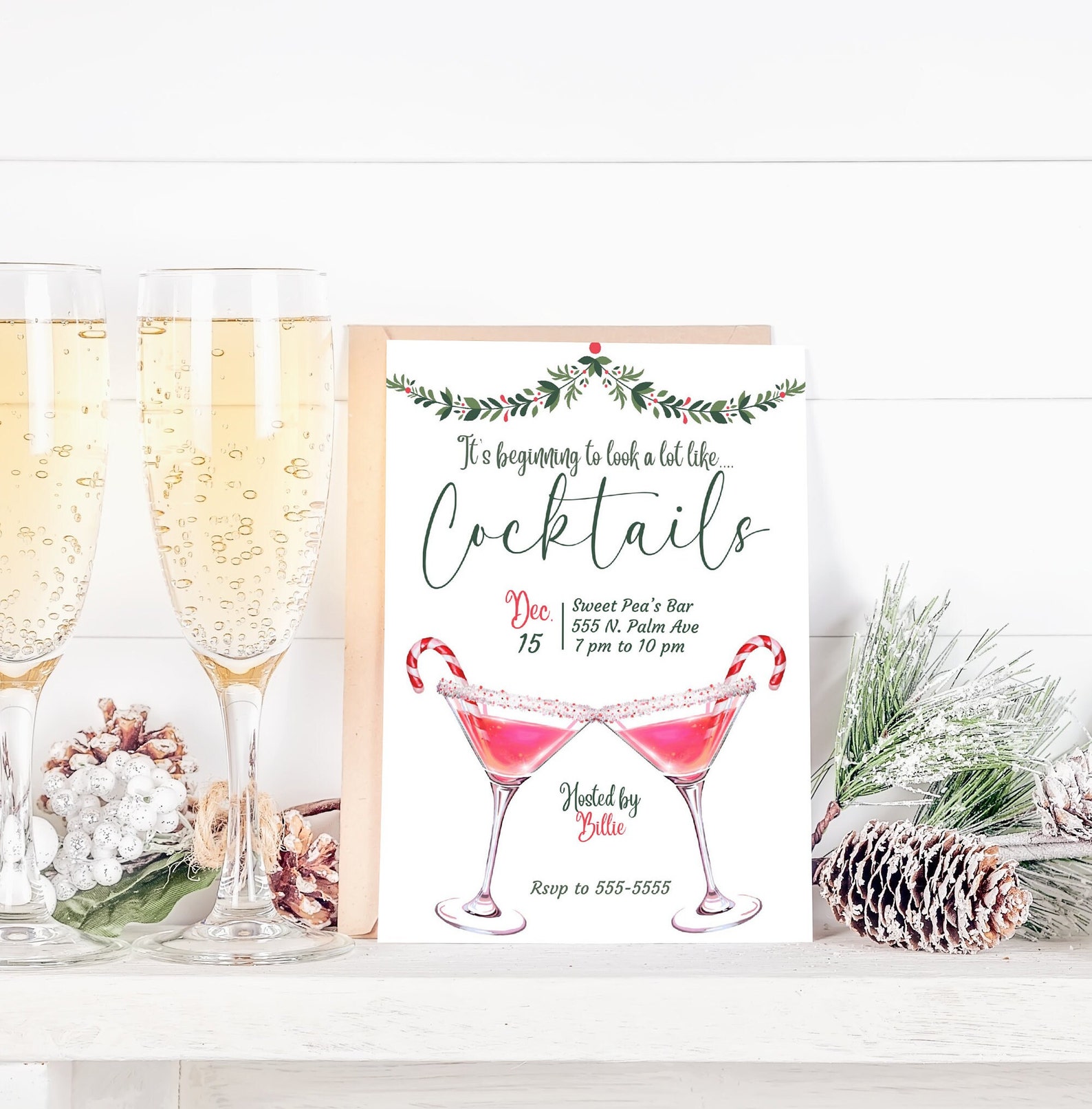 Christmas Cocktail Party Invite Christmas Cocktails Candy Cane ...