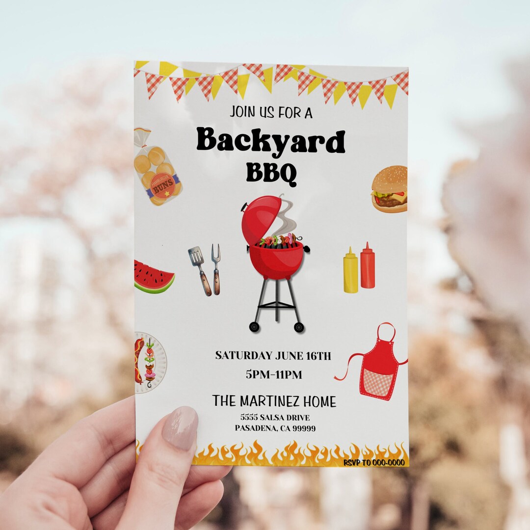 Cookout Invitation, Backyard Barbeque Editable Invitation, Grill and ...