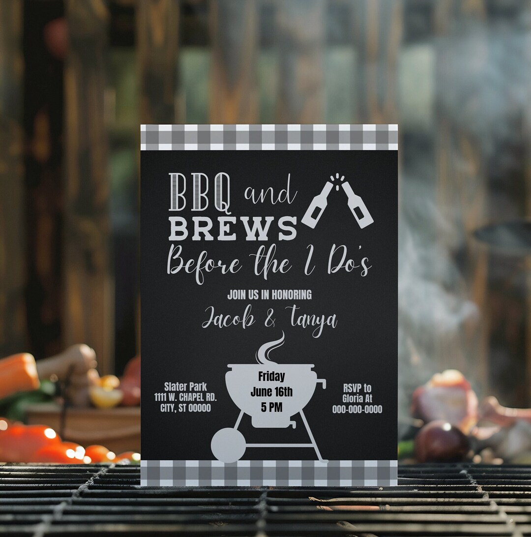 Black Plaid BBQ and Brews Rehearsal Dinner Invitation Template ...