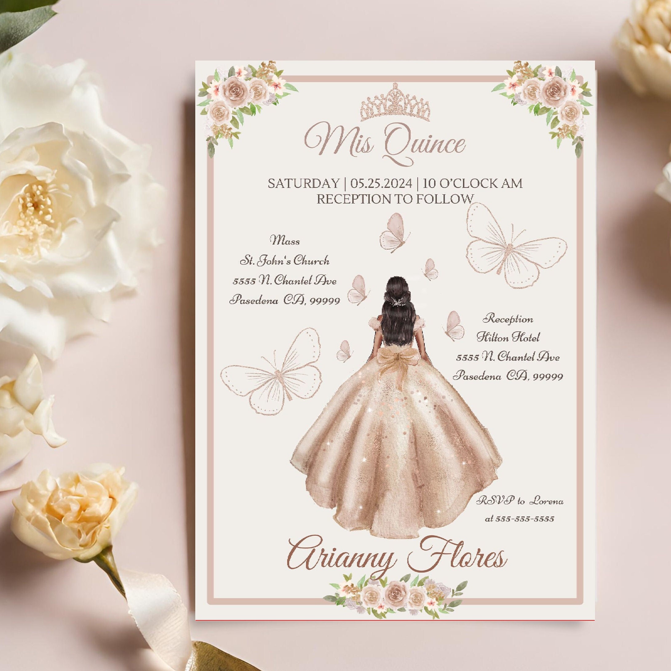 Quinceañera Invitation Template, Champagne Quince Invite, Customizable ...