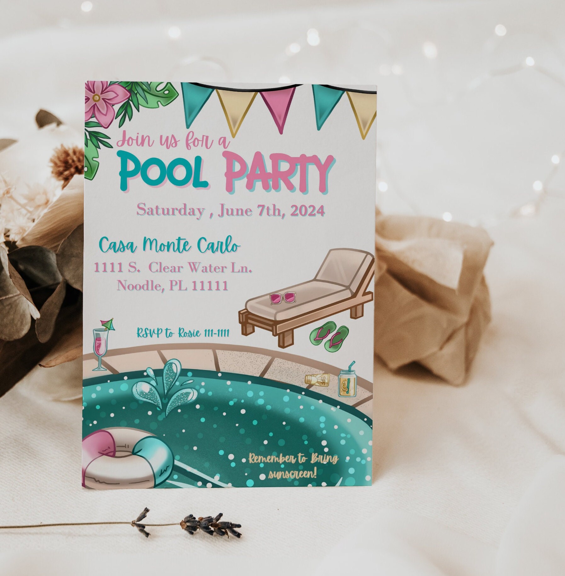 Cute Colorful Pool Party Invitation Template, Summer Invitation ...