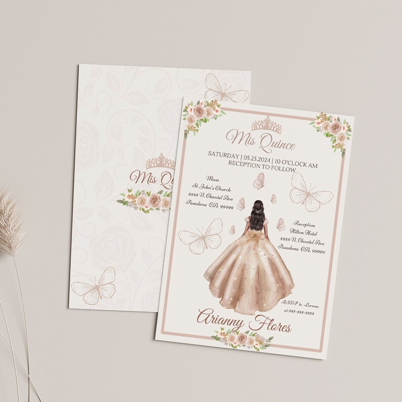 Quinceañera Invitation Template, Champagne Quince Invite, Customizable ...