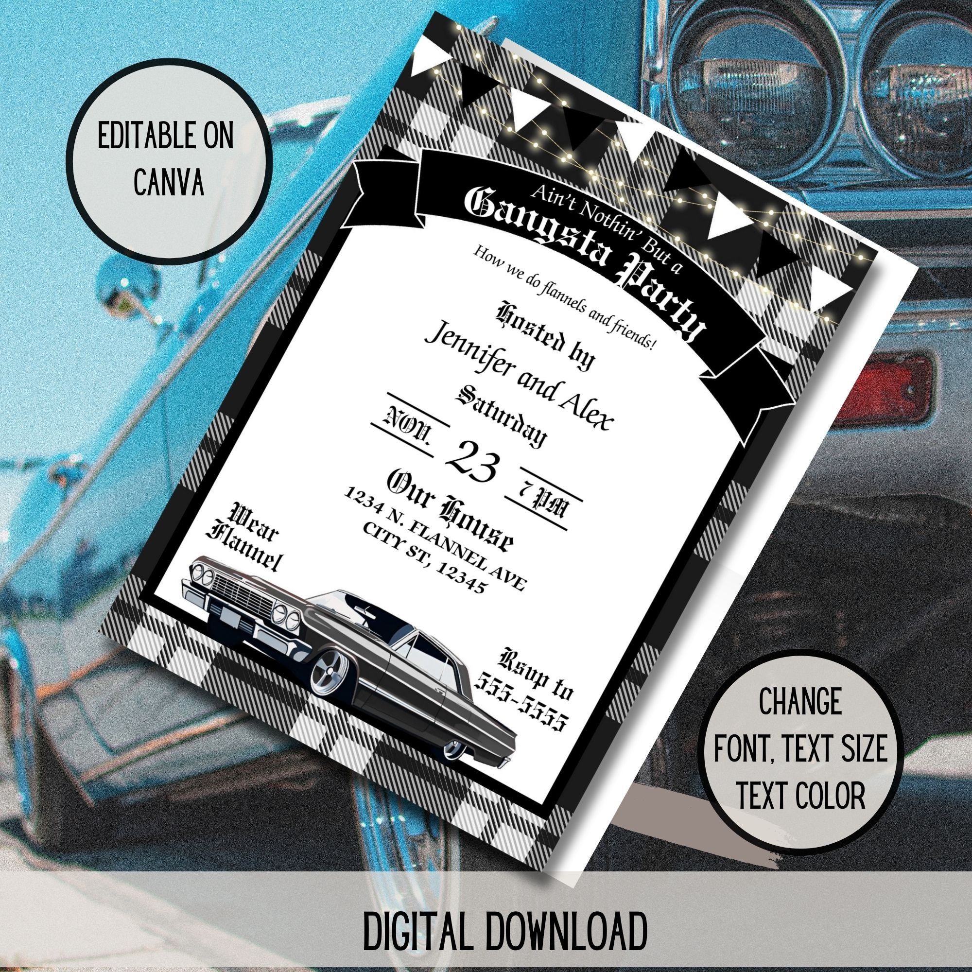 Gangsta Flannel & Friends Low Rider Party Invitation Ain't Nothin' but ...