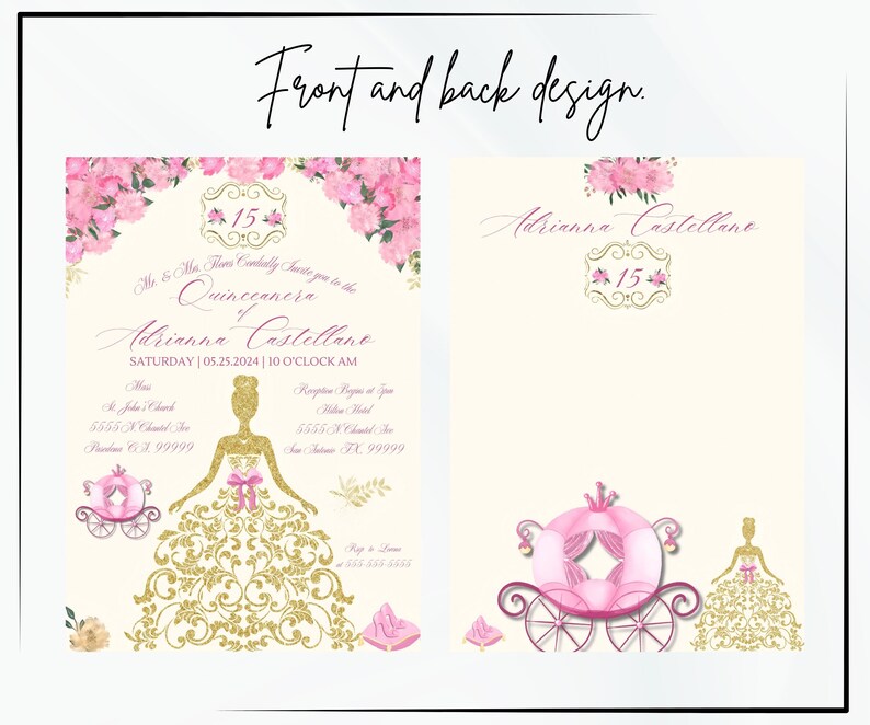 Pink Quinceañera Invitation Template, Customizable Pink Princess Quince ...