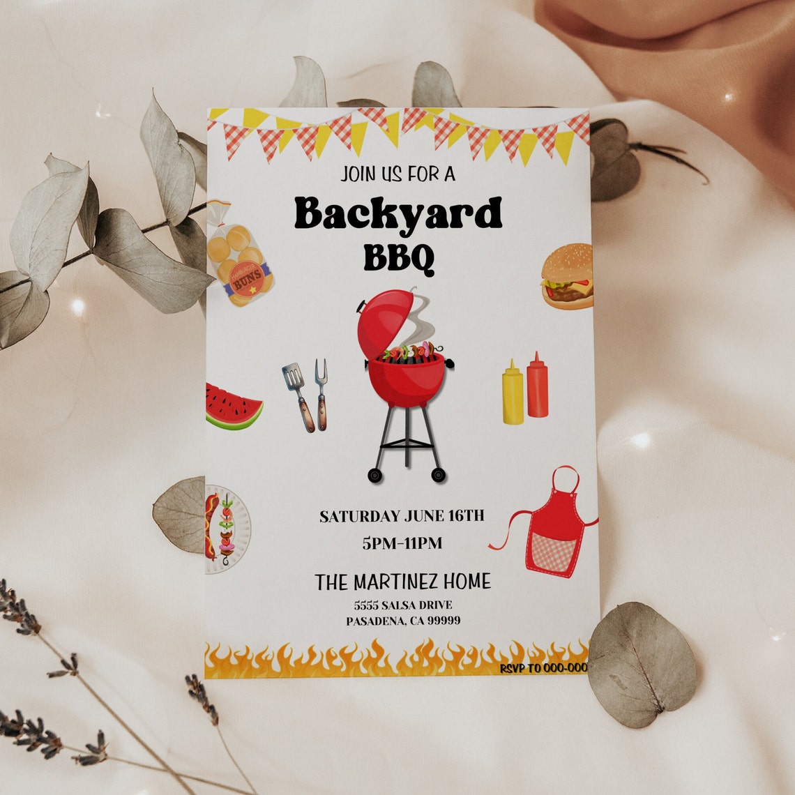 Cookout Invitation, Backyard Barbeque Editable Invitation, Grill and ...
