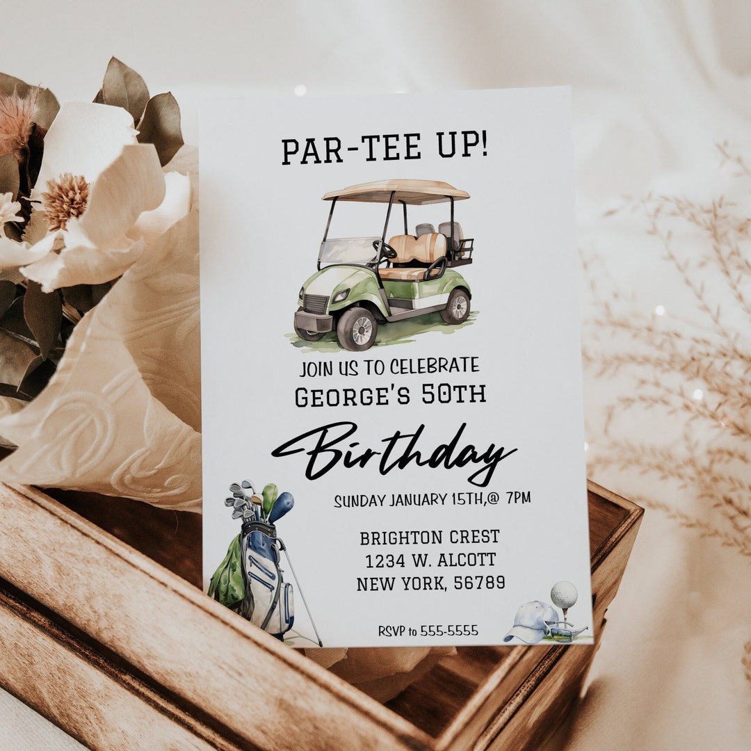 Golf Party Invite, Golf Par-tee, Golf Cart, Birthday Party, 30th ...