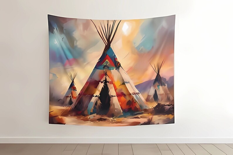 Tapestry Native American Tepee Inspired Wall Tapestry Hanging Stunning ...
