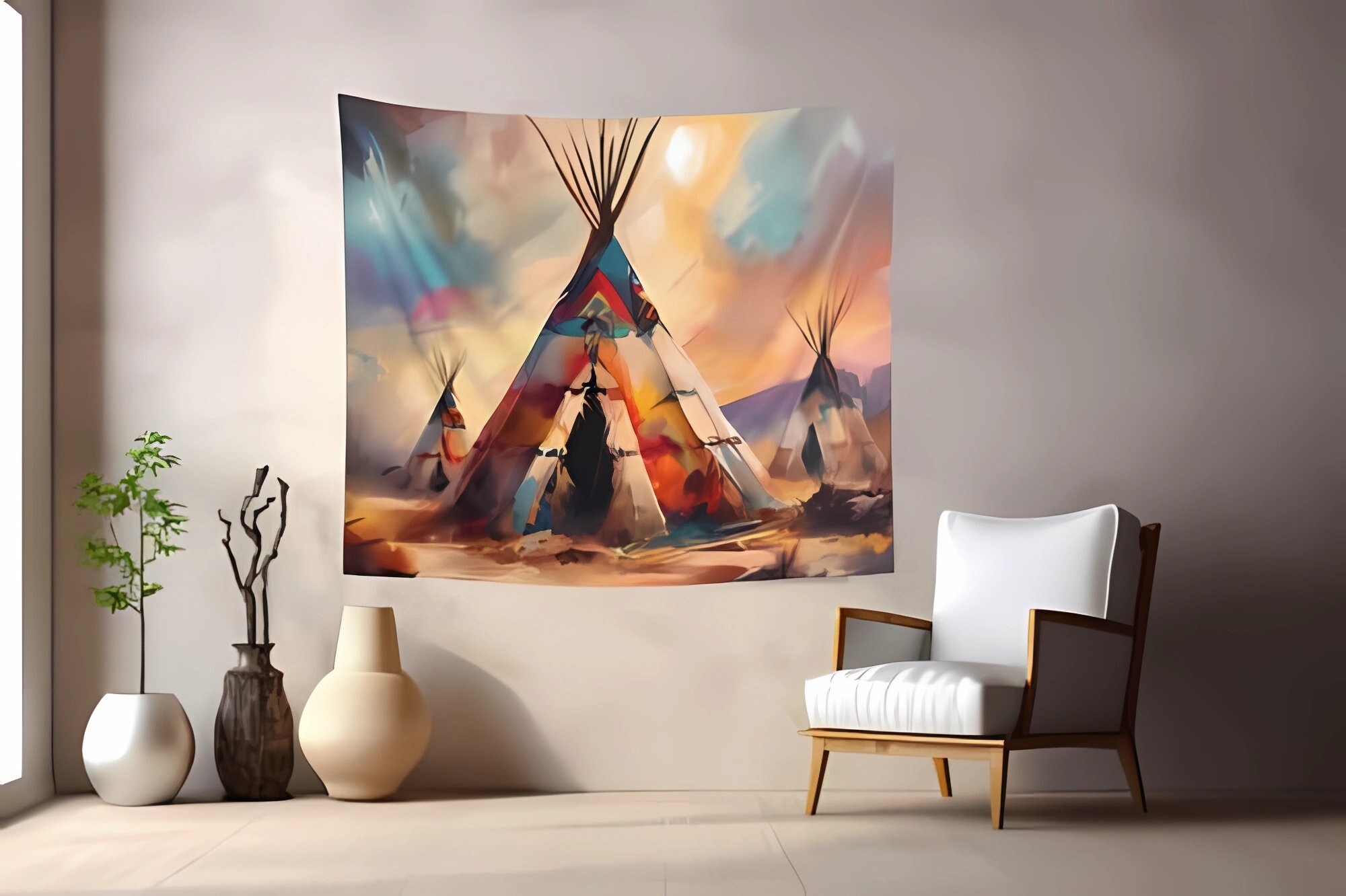 Tapestry Native American Tepee Inspired Wall Tapestry Hanging Stunning ...
