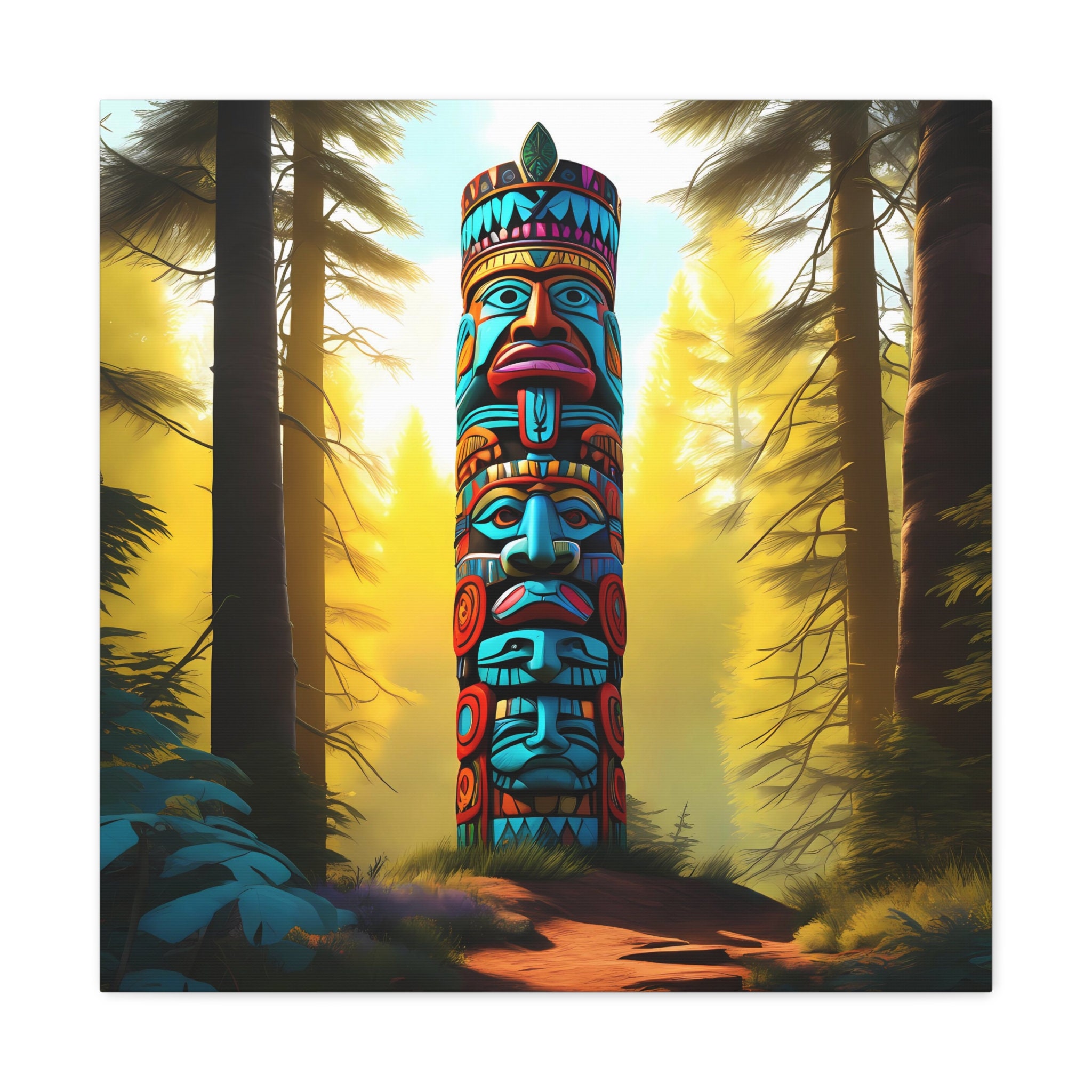 Native American Totem Pole Canvas Wall Art Indigenous Tribal - Etsy