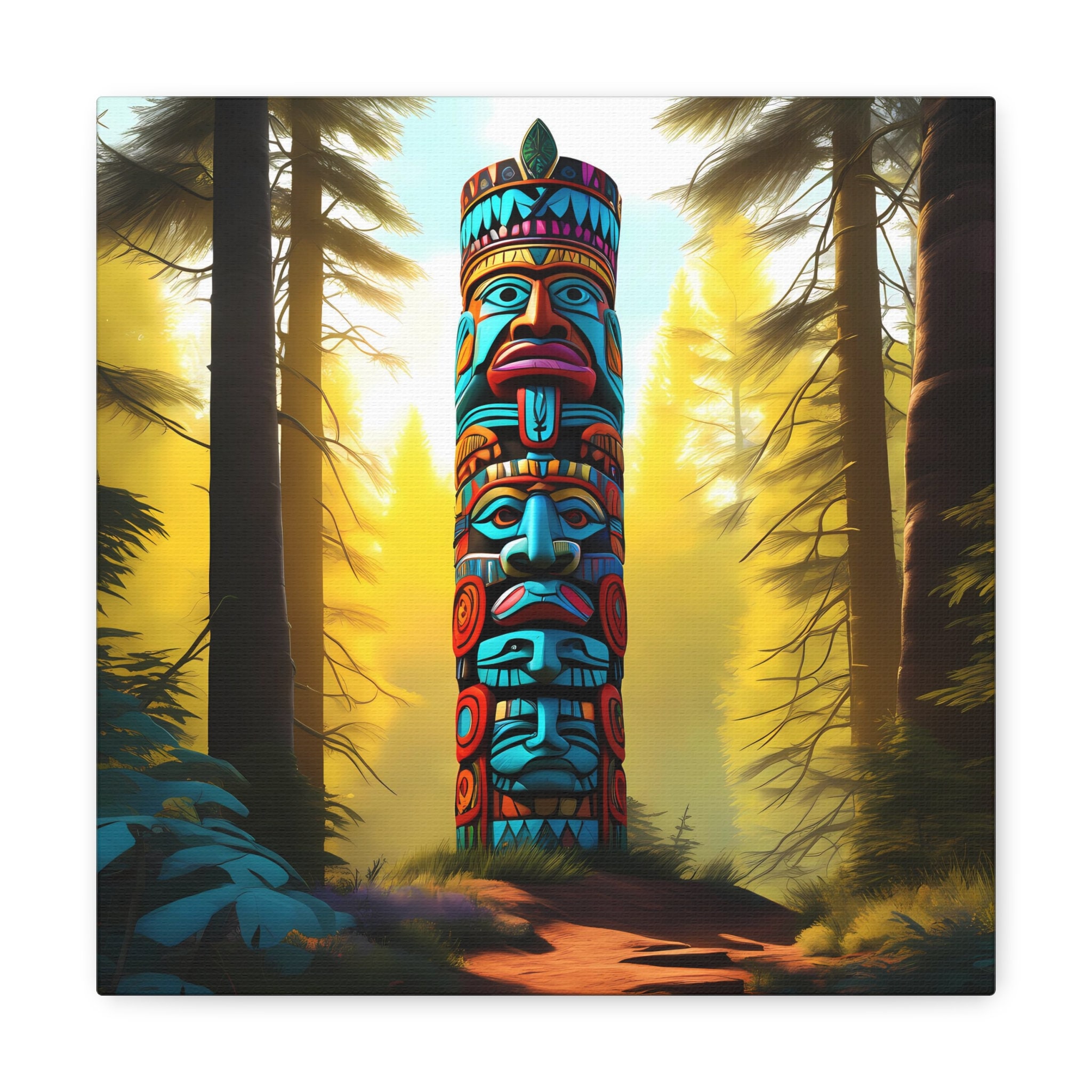 Native American Totem Pole Canvas Wall Art Indigenous Tribal - Etsy