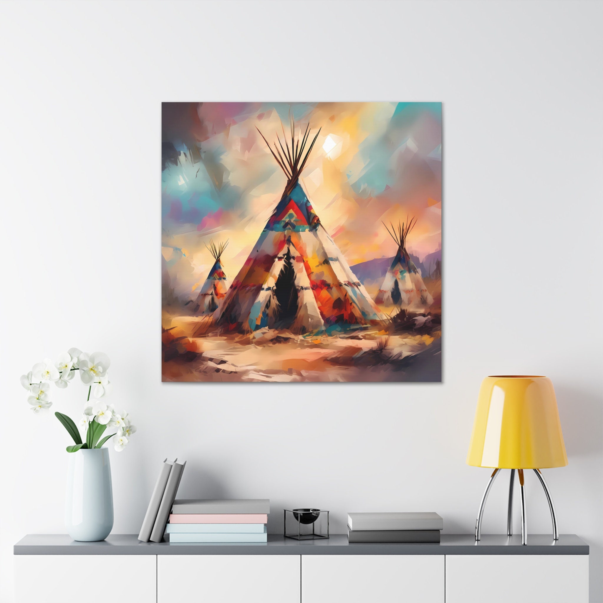 Native American Tepee Canvas Wall Art Indigenous Tribal Decor - Etsy