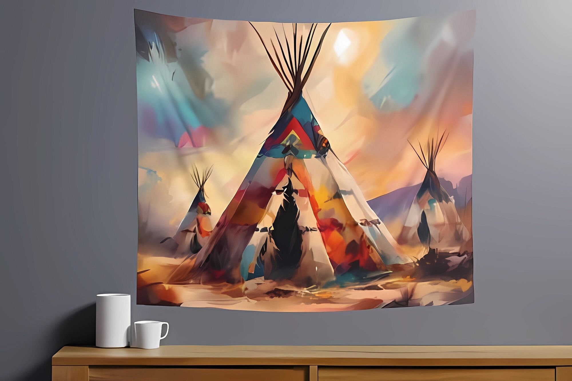 Tapestry Native American Tepee Inspired Wall Tapestry Hanging Stunning ...