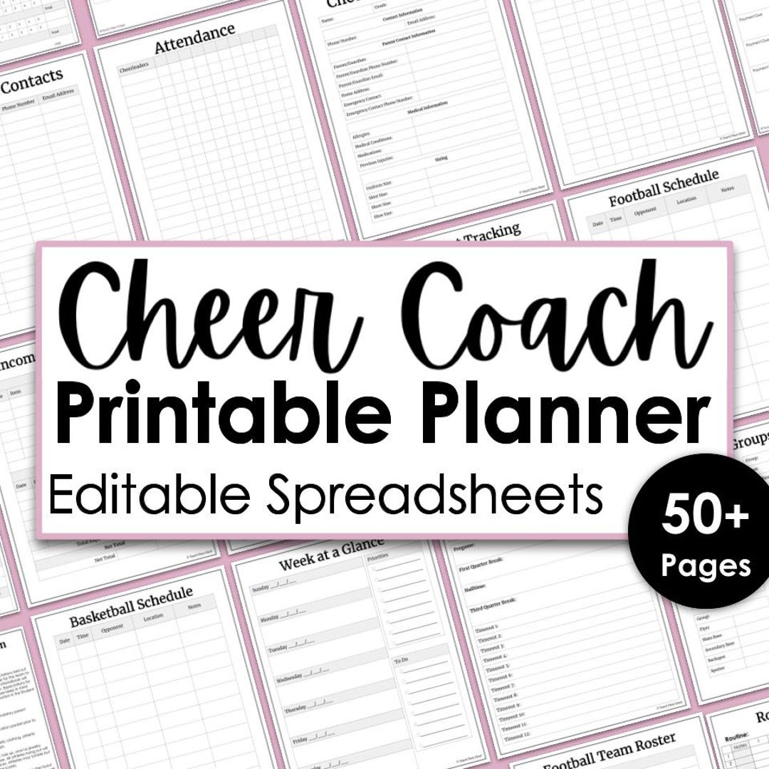 Cheer Coach Planner: Printable Binder Pages & Editable Spreadsheets - Etsy