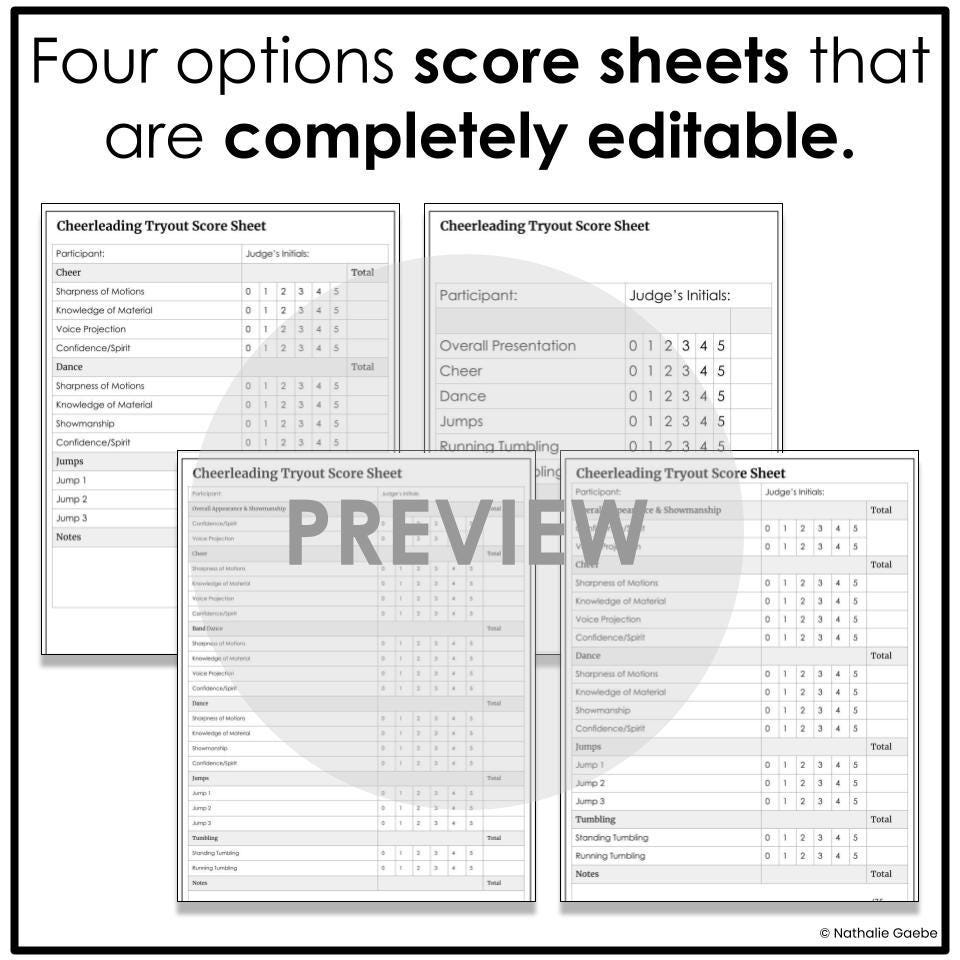 Cheerleading Tryouts Editable Packet and Scoresheets Cheer Tryout ...