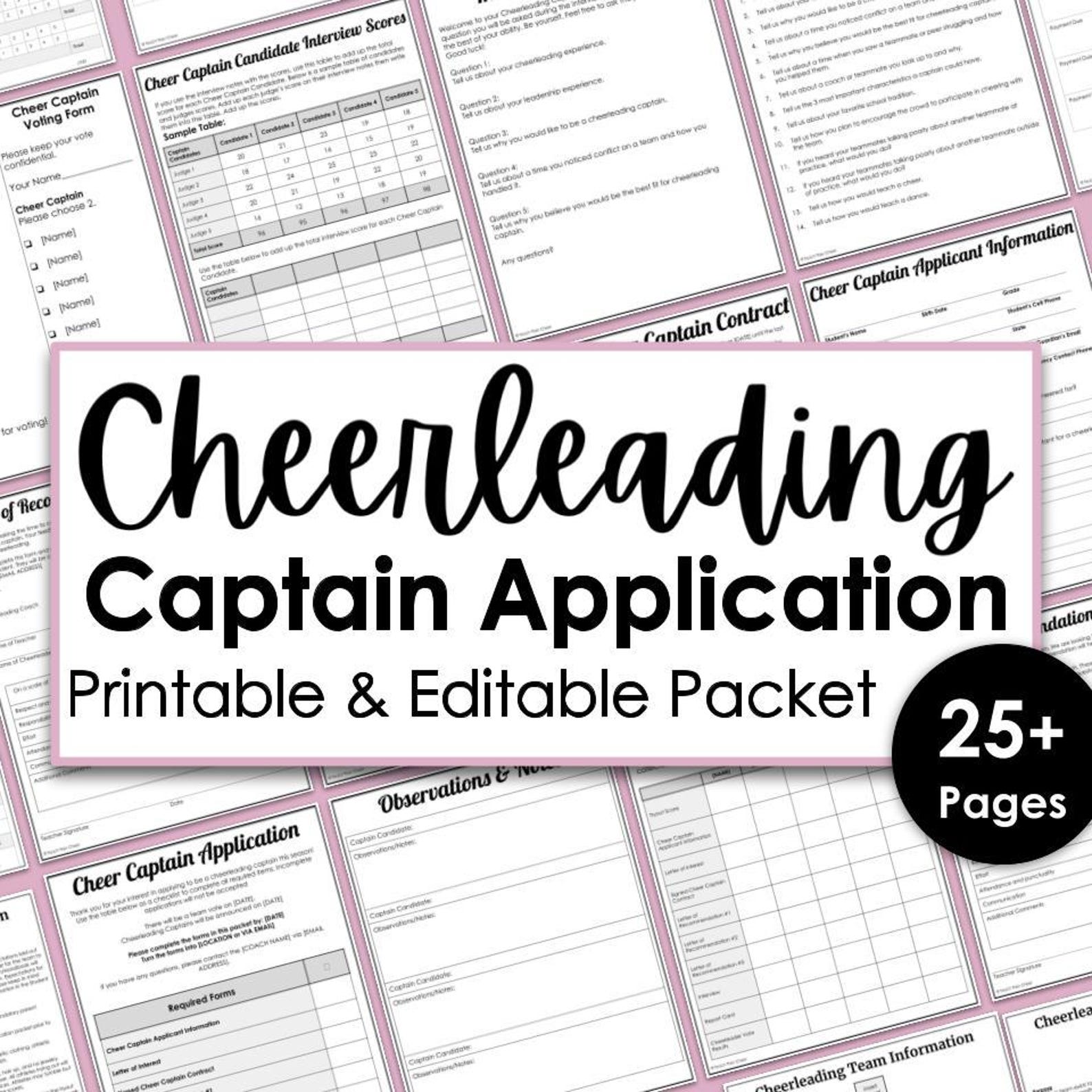 Cheer Captain Application Packet Editable Digital Download - Etsy