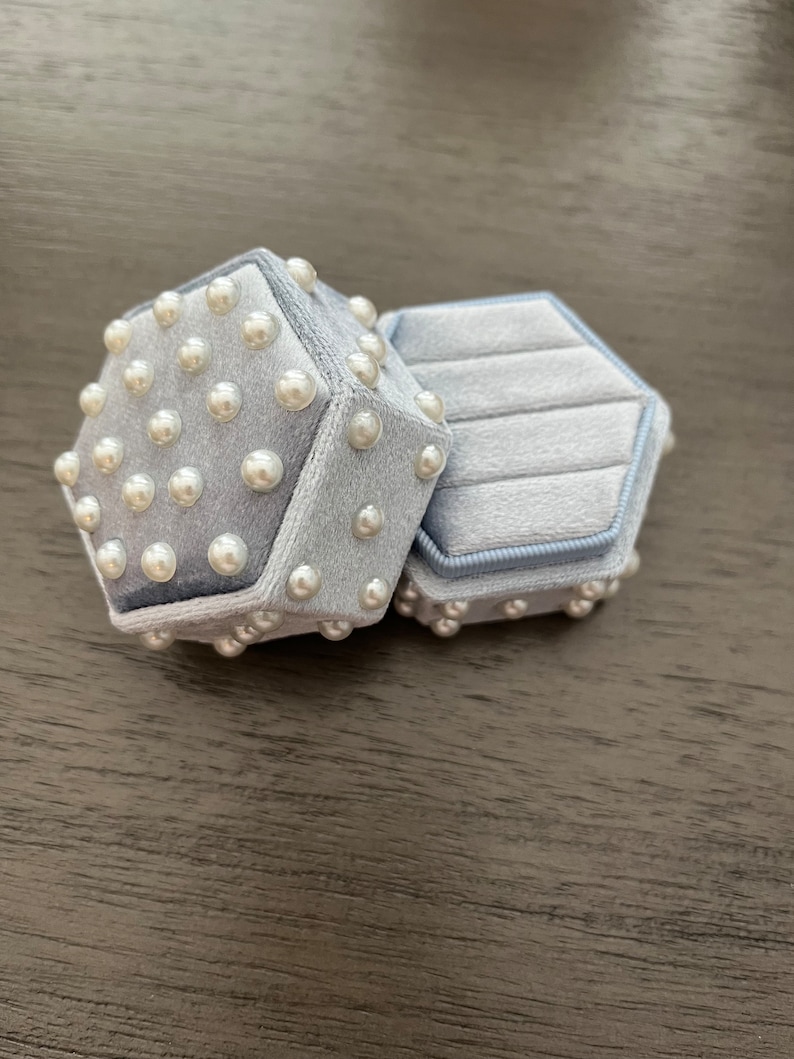 Custom Pearl Velvet Ring Box | Baby Blue Wedding Ring Box | Proposal ...