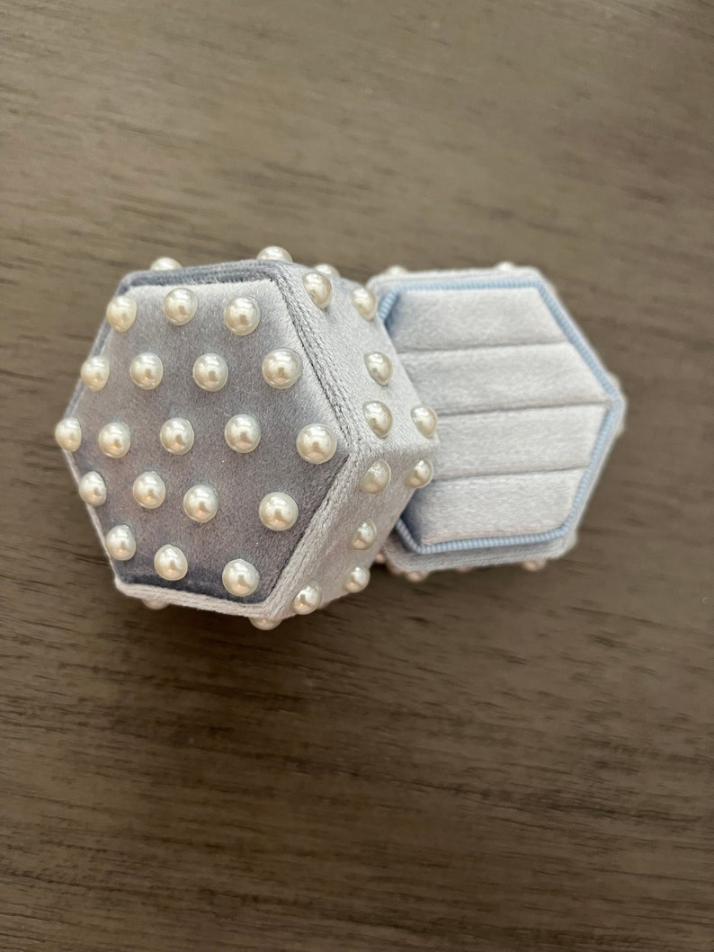 Custom Pearl Velvet Ring Box | Baby Blue Wedding Ring Box | Proposal ...