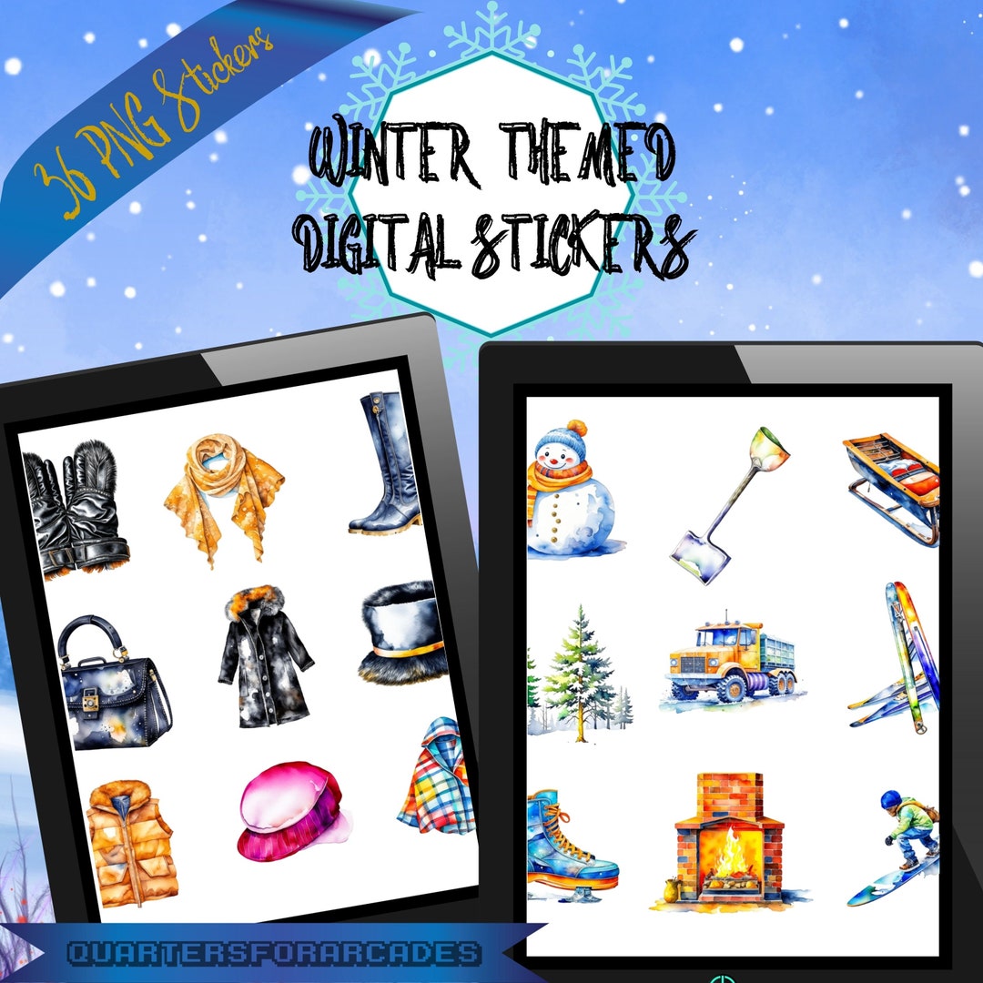 Winter Themed Digital Stickers, Winter Sports Stickers, Winter ...