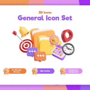 Cute 3D Icon Set | 10 General Icons | Transparent PNG Files | Instant ...