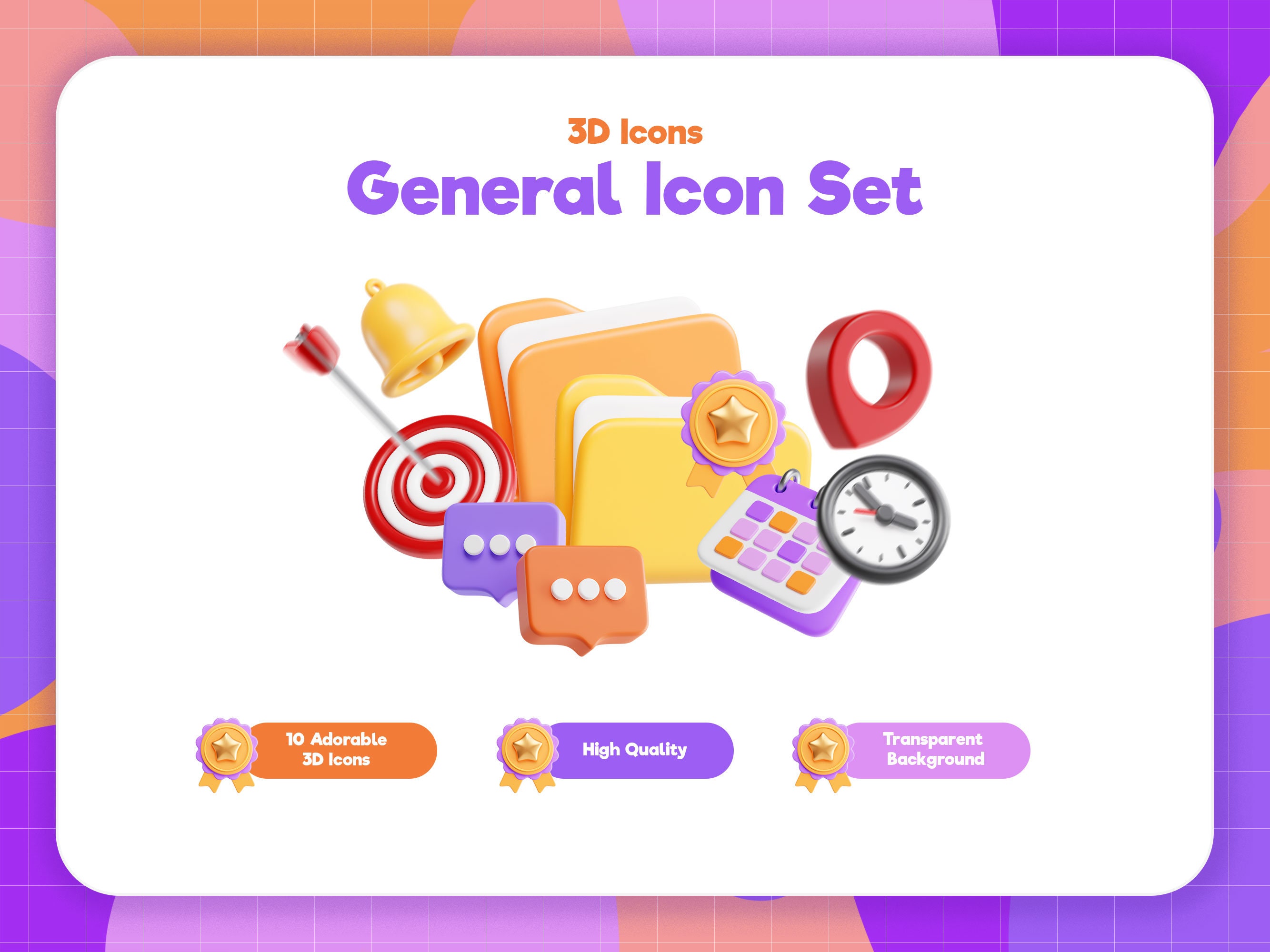 Cute 3D Icon Set | 10 General Icons | Transparent PNG Files | Instant ...